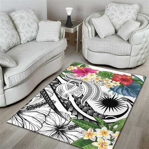 Marshall Islandss Polynesian Area Rug Summer Plumeria White