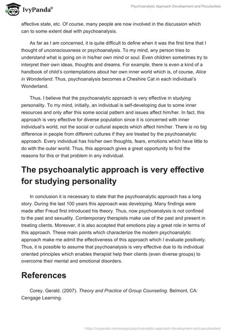 Psychoanalytic Approach Development And Peculiarities 1718 Words