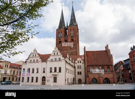 STENDAL, GERMANY - APRIL 24, 2021: Old town square and Town Hall ...
