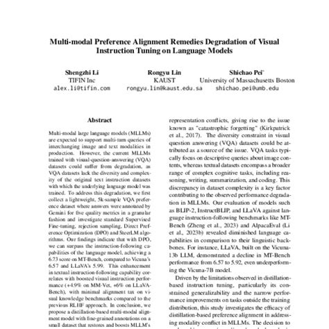 Multi Modal Preference Alignment Remedies Degradation Of Visual