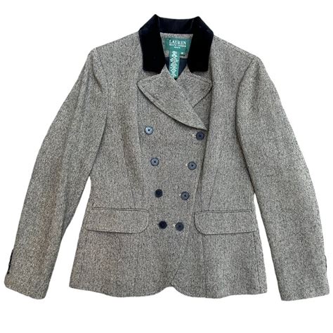 Lauren Ralph Lauren Wool Riding Jacket Velvet Tweed E Gem