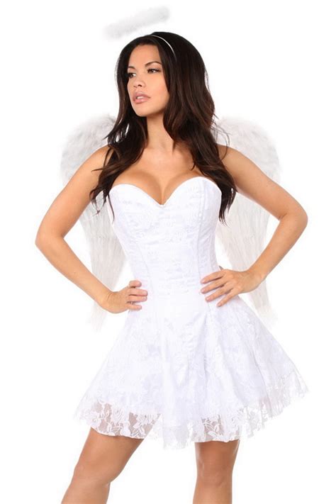 White Satin Angel Corset Costume Spicy Lingerie