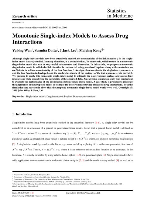 Pdf Monotonic Single Index Models To Assess Drug Interactions