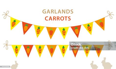 흰색 배경에 당근이 있는 축제 깃발 깃발 생일을위한 화환과 휴일 장식 갈란드 장식품에 대한 스톡 벡터 아트 및 기타 이미지 갈란드 장식품 공휴일 기 Istock