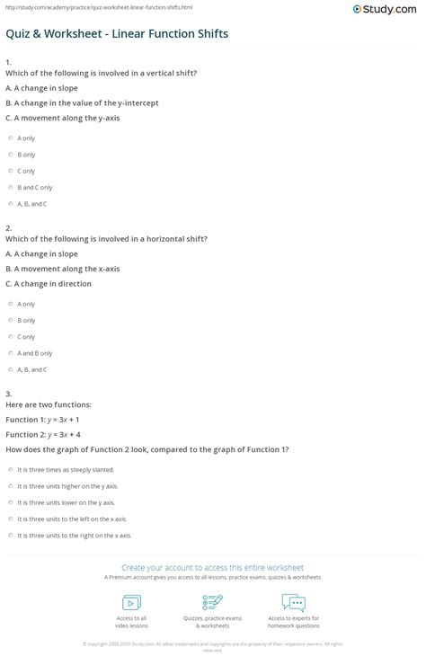 Quiz Worksheet Linear Function Shifts Study