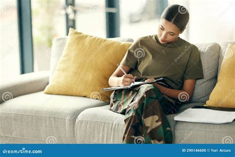 Military Woman And Writing On Document For Therapy Doctor And Health