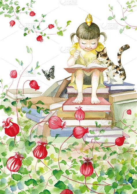 一个小女孩在森林里看书素材 花瓣网