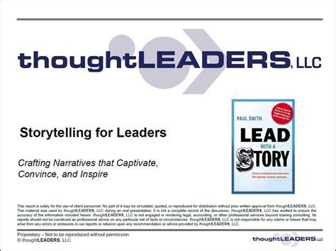 Storytelling For Leaders ThoughtLEADERS LLC Leadership Training For