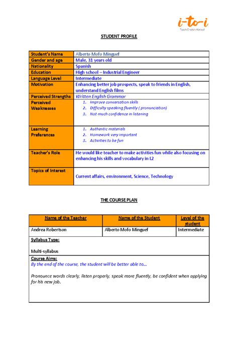 Tefl Course Plan And Syllabus For Assignment 4 I To I Tefl Studocu