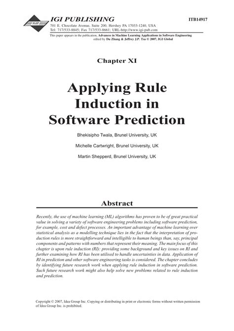 pdf applying rule induction in software prediction