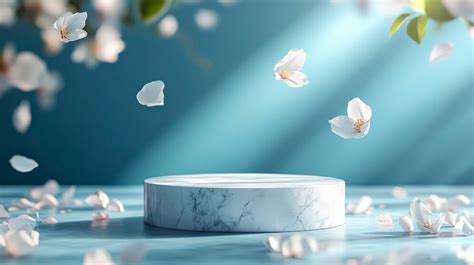 자연 풍경과 함께 제품 전시용 대리석 포디움 Ai 생성 이미지