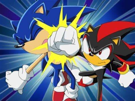Shadow punches Sonic