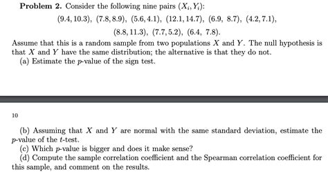 Solved Problem 2 Consider The Following Nine Pairs X