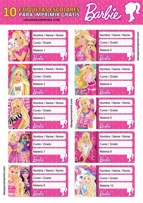 Etiquetas Para Cuadernos Fiesta De Barbie Etiquetas Para Imprimir