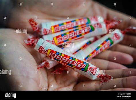 A Handful Of Rockets Candy Which Are Canadian Version Of Smarties Stock
