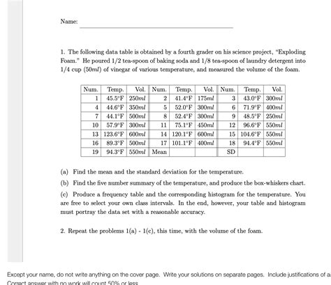 solved 1 the following data table is obtained by a fourth
