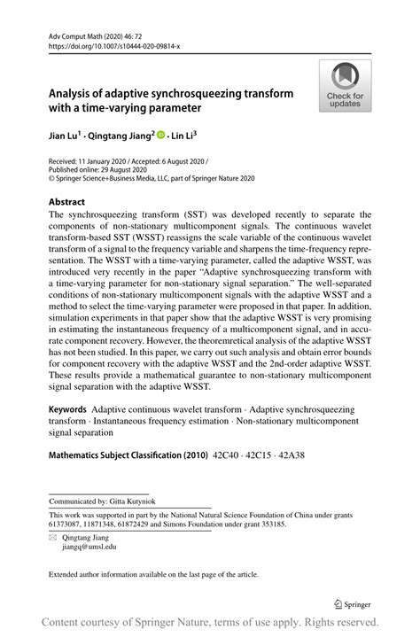 Analysis Of Adaptive Synchrosqueezing Transform With A Time Varying Parameter Request Pdf