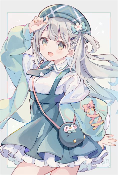 Sencha Senta 10 Original Plaid Headwear Highres 1girl Arm Up