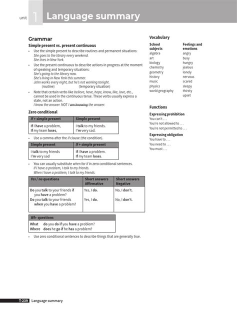 Four Corners Level 3 Unit 1 Language Summary Pdf