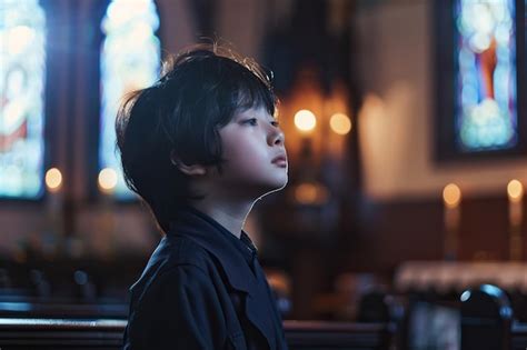 Premium Photo Japanese School Boy Praying In Church Cinematic Effect