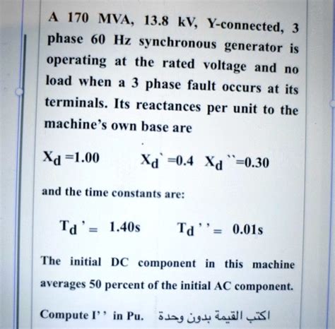 Solved A 170 Mva 13 8kv Y Connected 3 Phase 60hz Synchronous Generator Is Operating At The