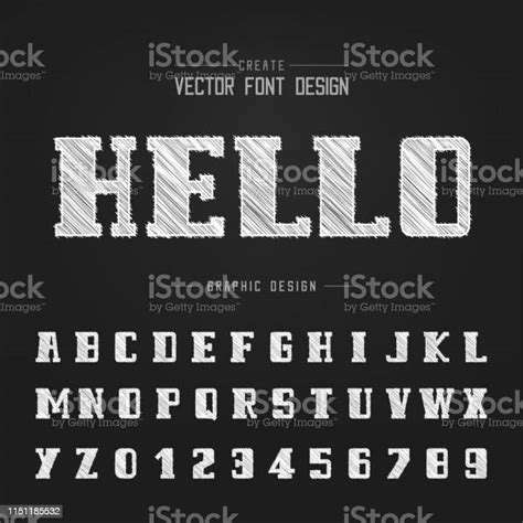 굵은 글꼴 및 알파벳 벡터 분필 스크립트 및 숫자 디자인 배경에 그래픽 텍스트를 스케치 검은색에 대한 스톡 벡터 아트 및 기타 이미지 검은색 고풍스런 교육 Istock