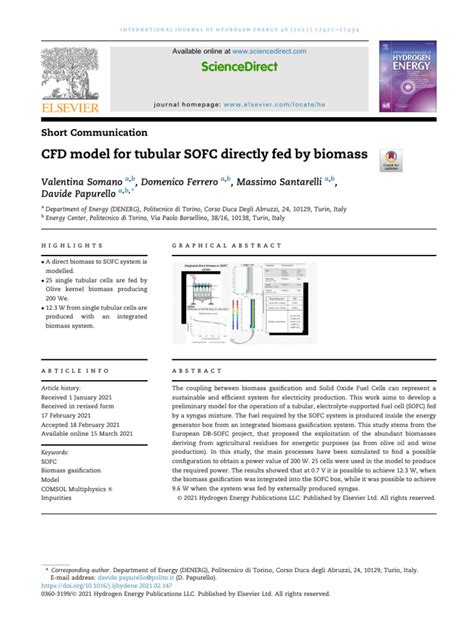 Cfd Tubular Sofc Fed By Biomass Pdf Solid Oxide Fuel Cell