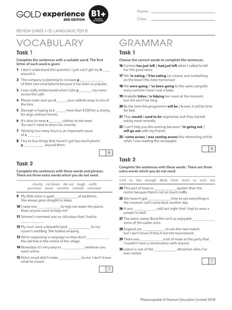 Gold Exp B1p U1to3 Review Lang Test B Pdf