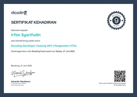 Dicoding Developer Coacing 94 Pengenalan HTML Certificate PPT
