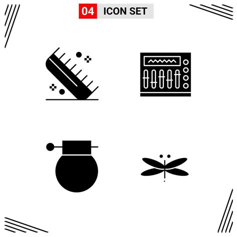 4 Iconos Símbolos De Glifos Creativos Basados En Cuadrícula De Estilo