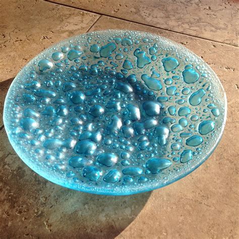 Fused Float Glass Bowl With Turquoise Bubble Powder Fused Glass