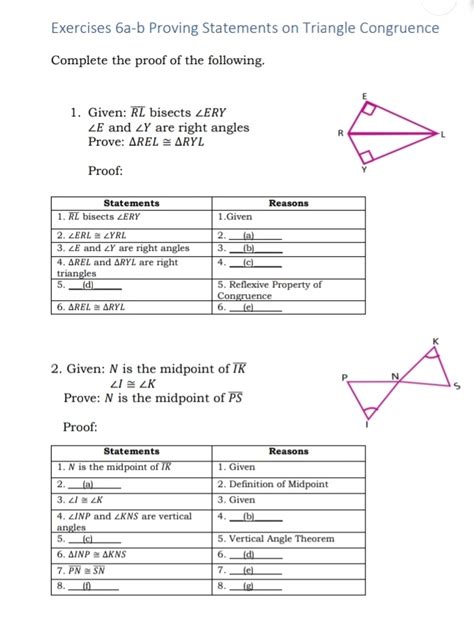 solved exercises 6a b proving statements on triangle congruence complete the proof of the