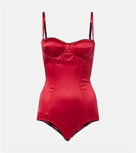 Silk Blend Satin Bodysuit In Red Dolce Gabbana Mytheresa