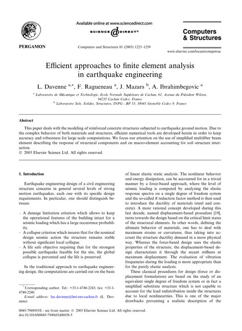 Pdf Efficient Approaches To Finite Element Analysis In Earthquake Engineering