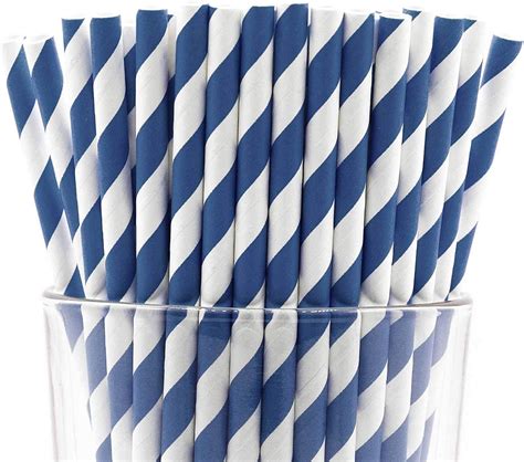 Pack Of 300 Navy Blue Swirls Biodegradable 4 Ply Paper Drinking Straws