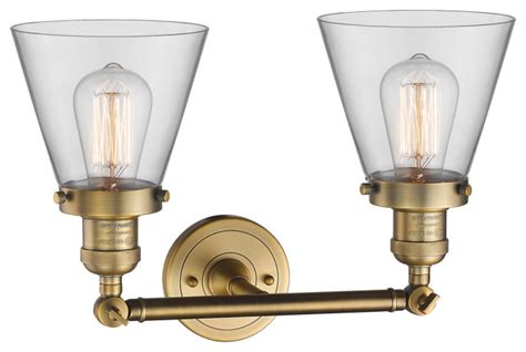 Innovations Small Cone 2 Light Bathroom Fixture Brushed Brass