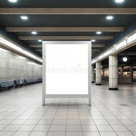 Blank White Mockup Signboard At Public Station Advertising Space Stock