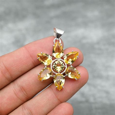 Citrine Pendant 925 Sterling Silver Pendant Citrine Gemstone Pendant