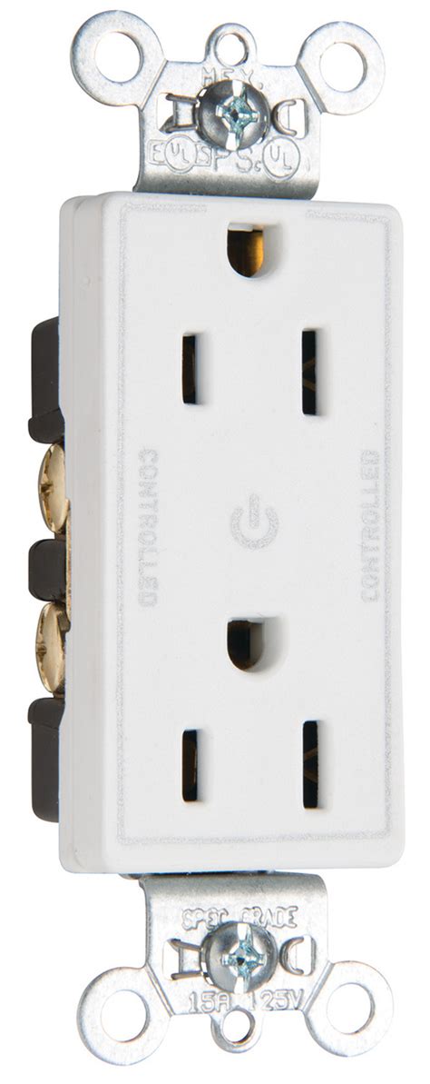 Decorator 15a Dual Controlled Plug Load Duplex Receptacle White Commercial Receptacles