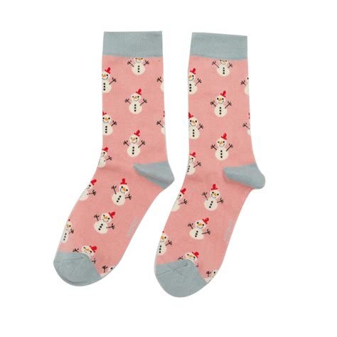Ladies Miss Sparrow Bamboo Socks Christmas Snowman Pink Luscious Scarves