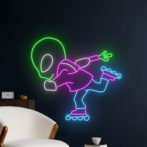 Handmadetneonsign Alien Roller Skate Led Sign Alien Roller Skate Neon