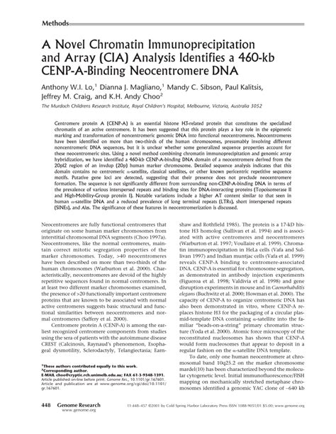 Pdf A Novel Chromatin Immunoprecipitation And Array Cia Analysis Identifies A 460 Kb Cenp A
