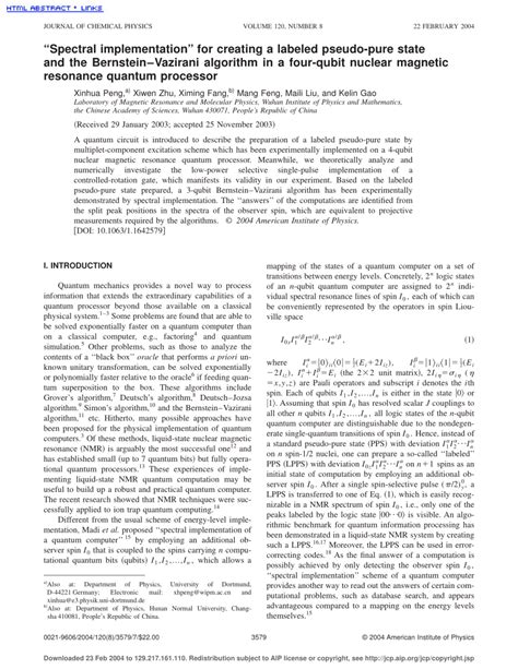 Pdf Spectral Implementation For Creating A Labeled Pseudo Pure State And The Bernstein