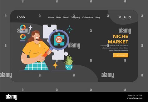 Niche Market Dark Or Night Mode Web Landing Woman Analyzing Specific Audience With A