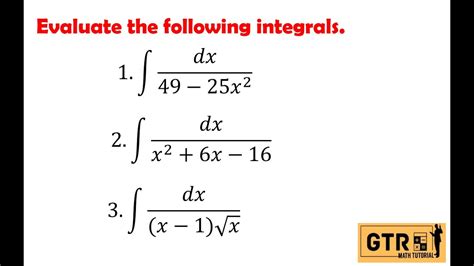 Additional Standard Formulas For Integration Youtube