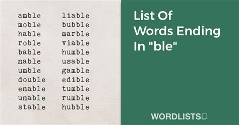 List Of Words Ending In Ble