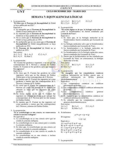 Semana 07 2020 Ii Equivalencias Lógicas Descargar Gratis Pdf