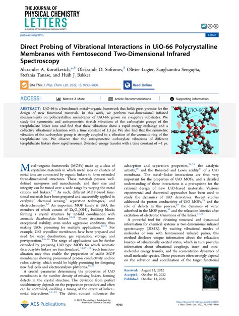 Pdf Direct Probing Of Vibrational Interactions In Uio 66 Polycrystalline Membranes With