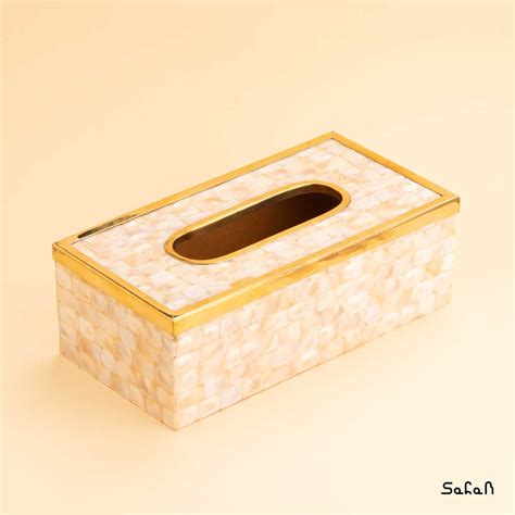 جعبه دستمال کاغذی برنجی و صدفی فروشگاه اینترنتی سحر