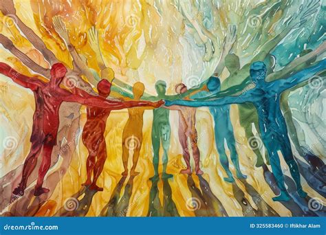 A Watercolor Painting Depicting A Circle Of Humans Holding Hands Symbolizing Interdependence